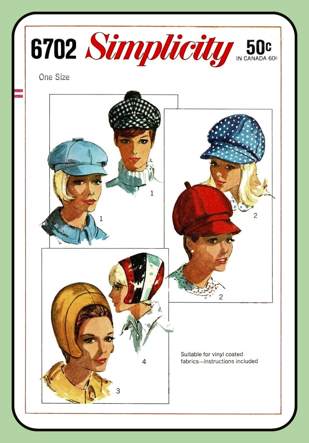 Misses HAT Pattern Simplicity 6702 Jockey, Soft, Newsboy Cap One Size ...