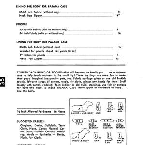 Pajama Bag Pattern Stuffed Animals Dog POODLE Dachshund Advance 8456 ...