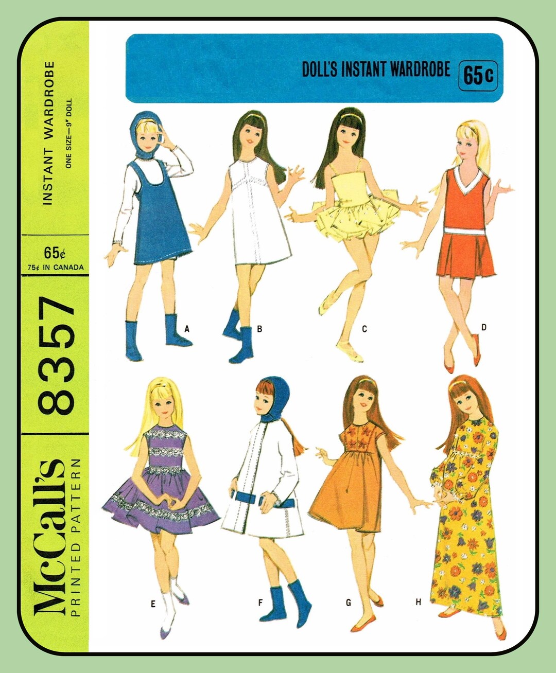 Doll Clothes for 9" Little Sister Dolls Mccall's 8357 Vintage 1966 ...