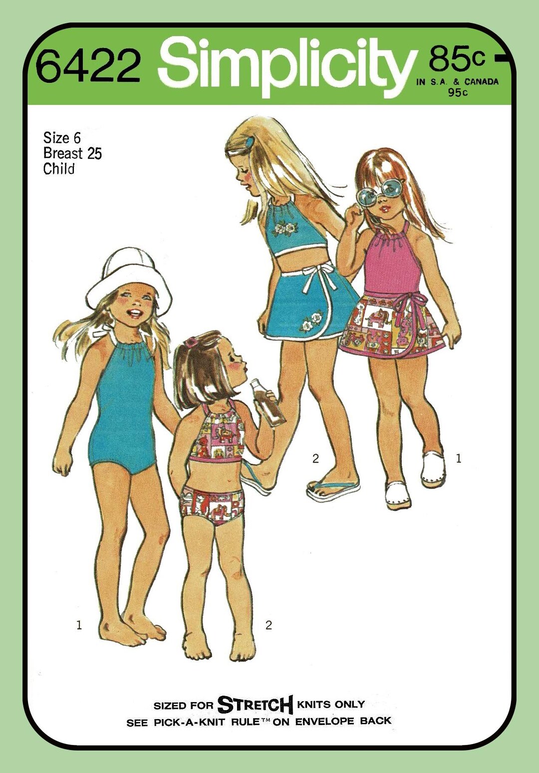 Girls BATHING Suit Pattern BIKINI Wrap-skirt Child Simplicity 6422 Vtg ...