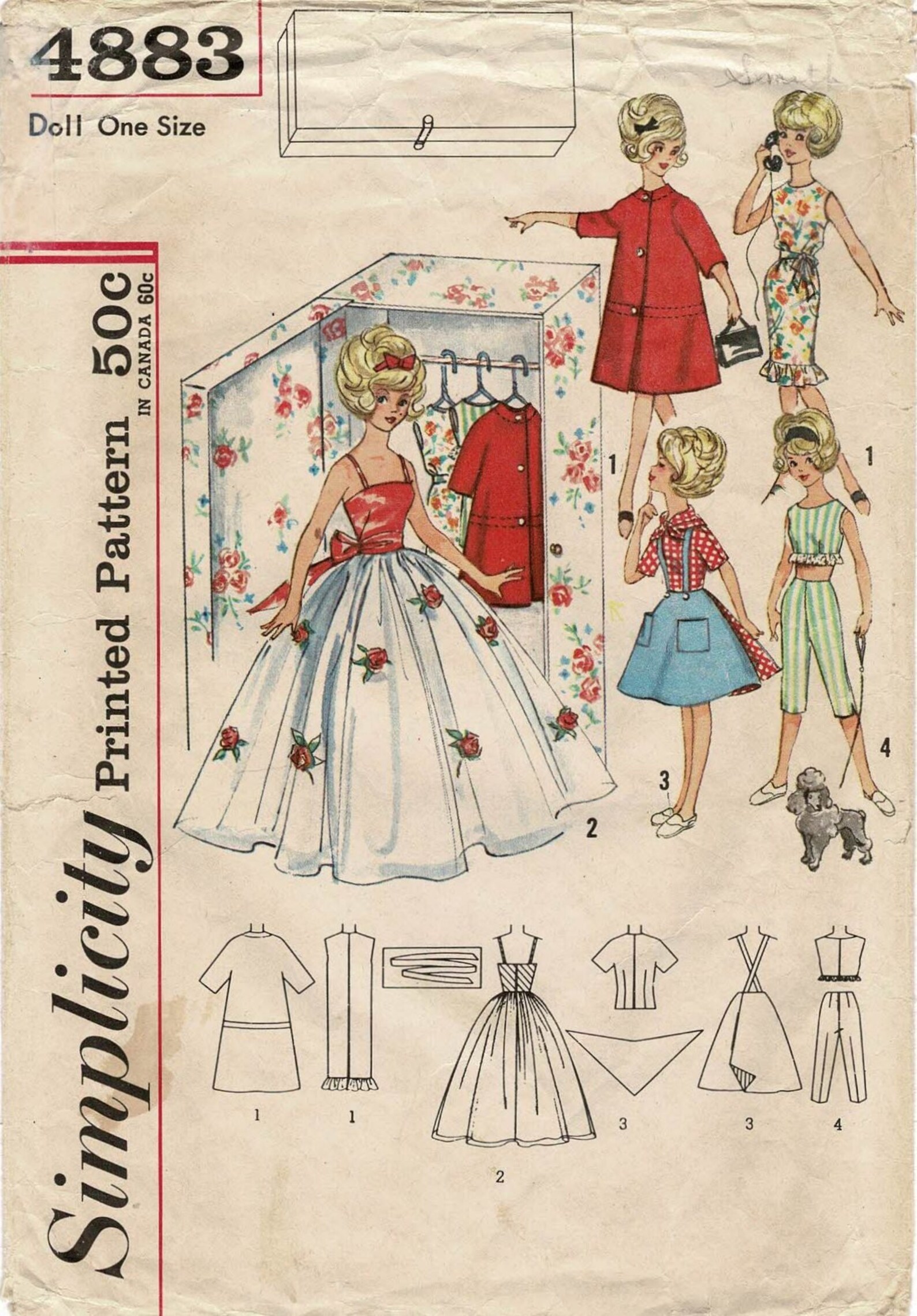 12" Girl Doll CLOTHING Pattern and CLOSET Simplicity 4883 Vintage 1960 ...