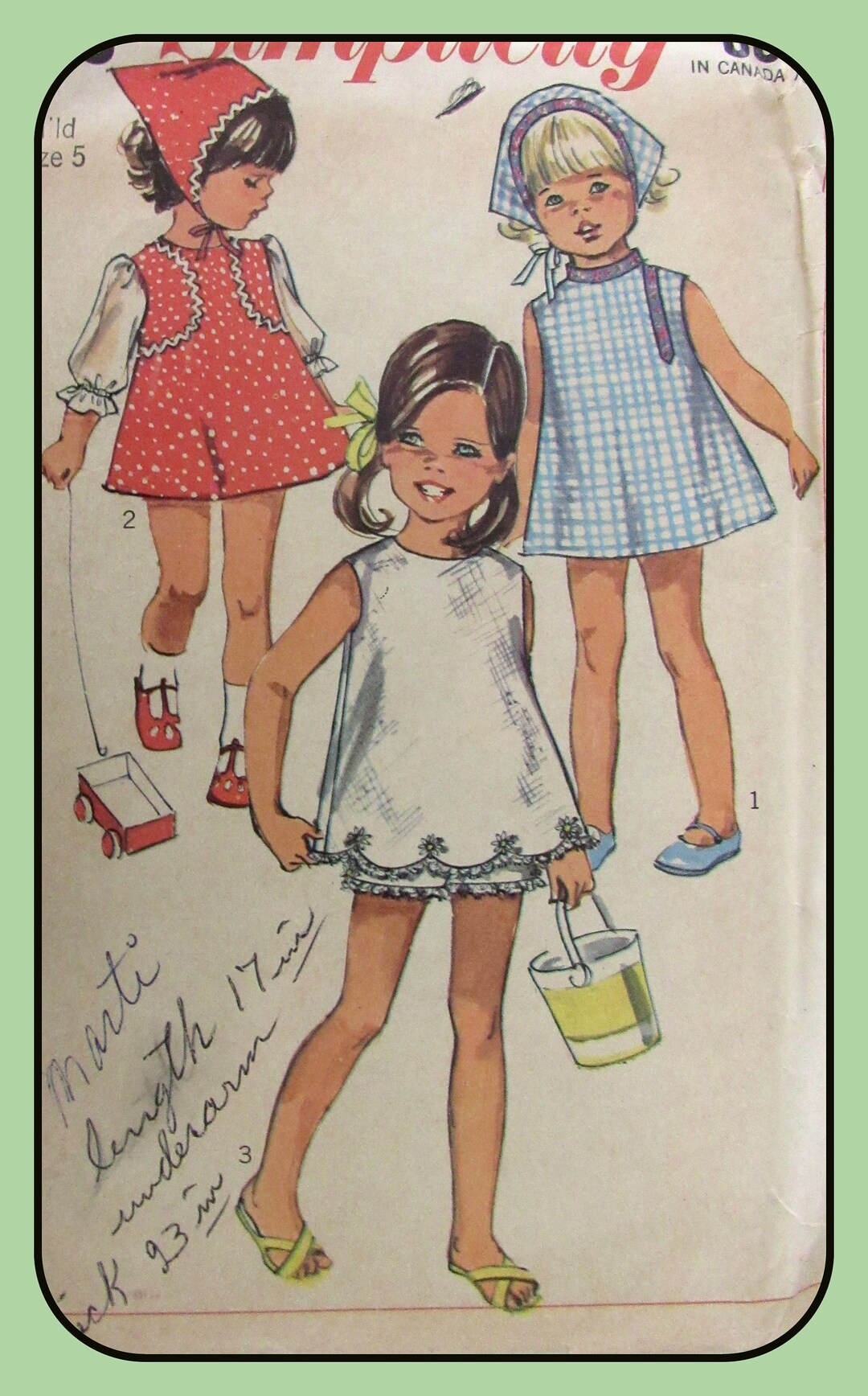 Girls DRESS Shorts Scarf Kerchief Child RARE Simplicity 8169 Vtg 1969 ...
