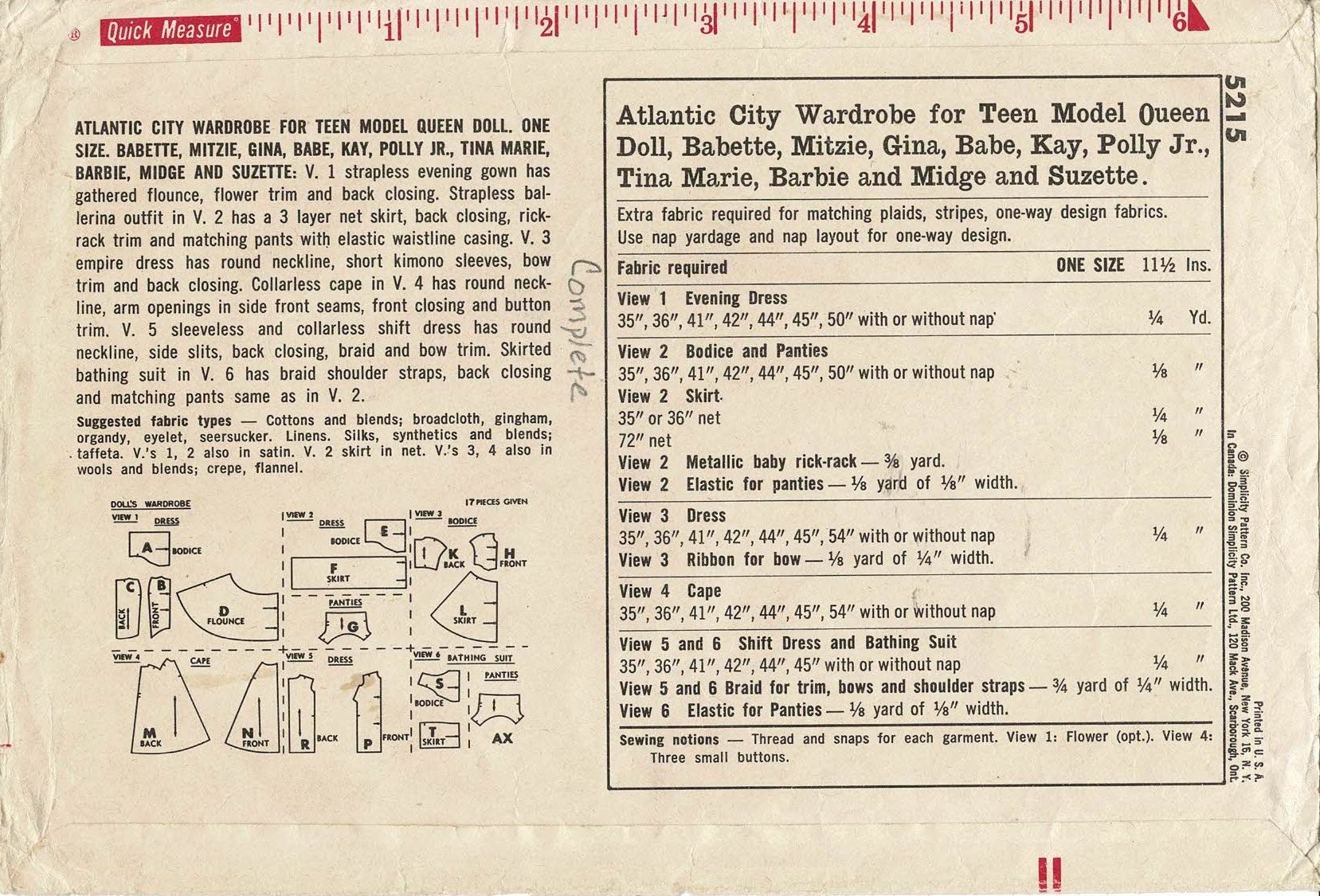 11-1/2 Doll Clothes Formal Evening GOWN Cape BALLET Tutu Simplicity ...