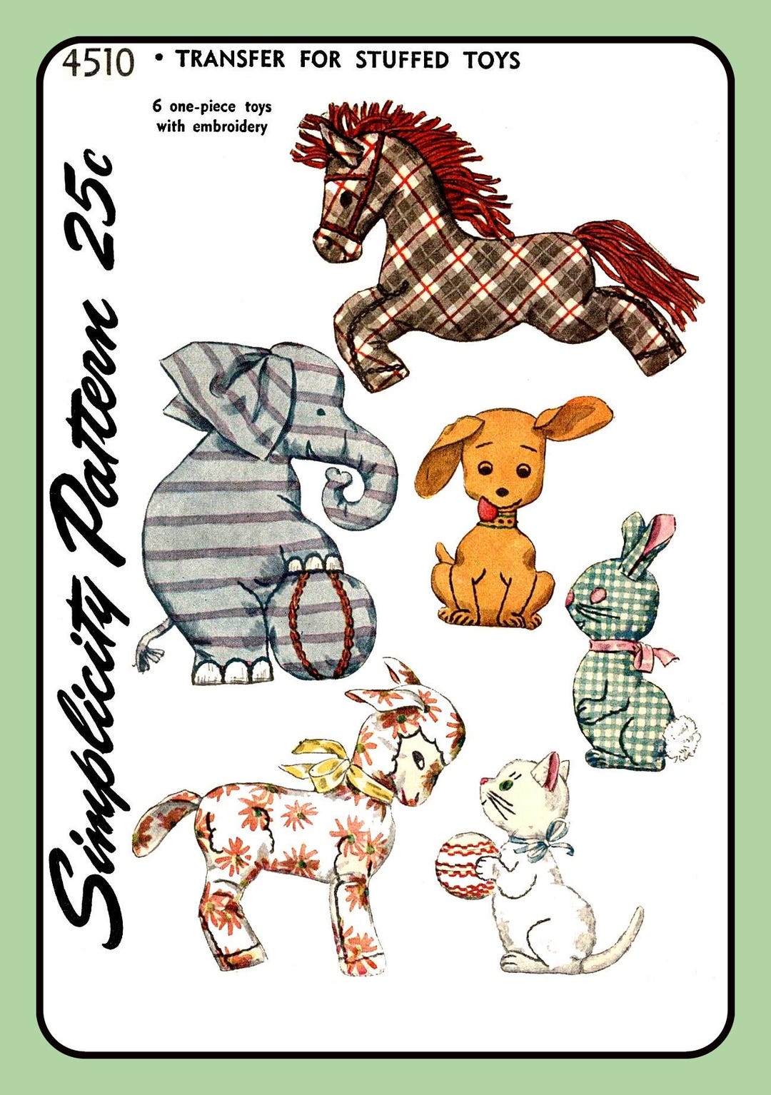 6 Small Stuffed Animals Pattern CAT Bunny DOG Lamb HORSE Elephant Toys ...