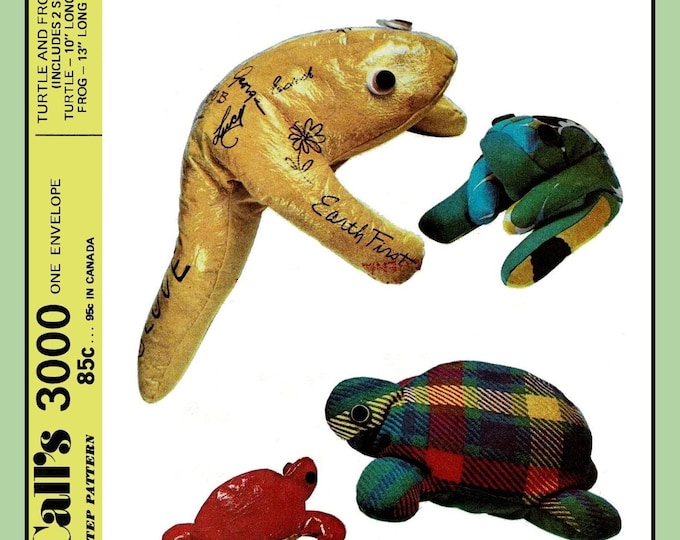 Animal BEAN Bag Pattern FROG TURTLE Mccall's 3000 Vtg 1971 10 X 15 and ...