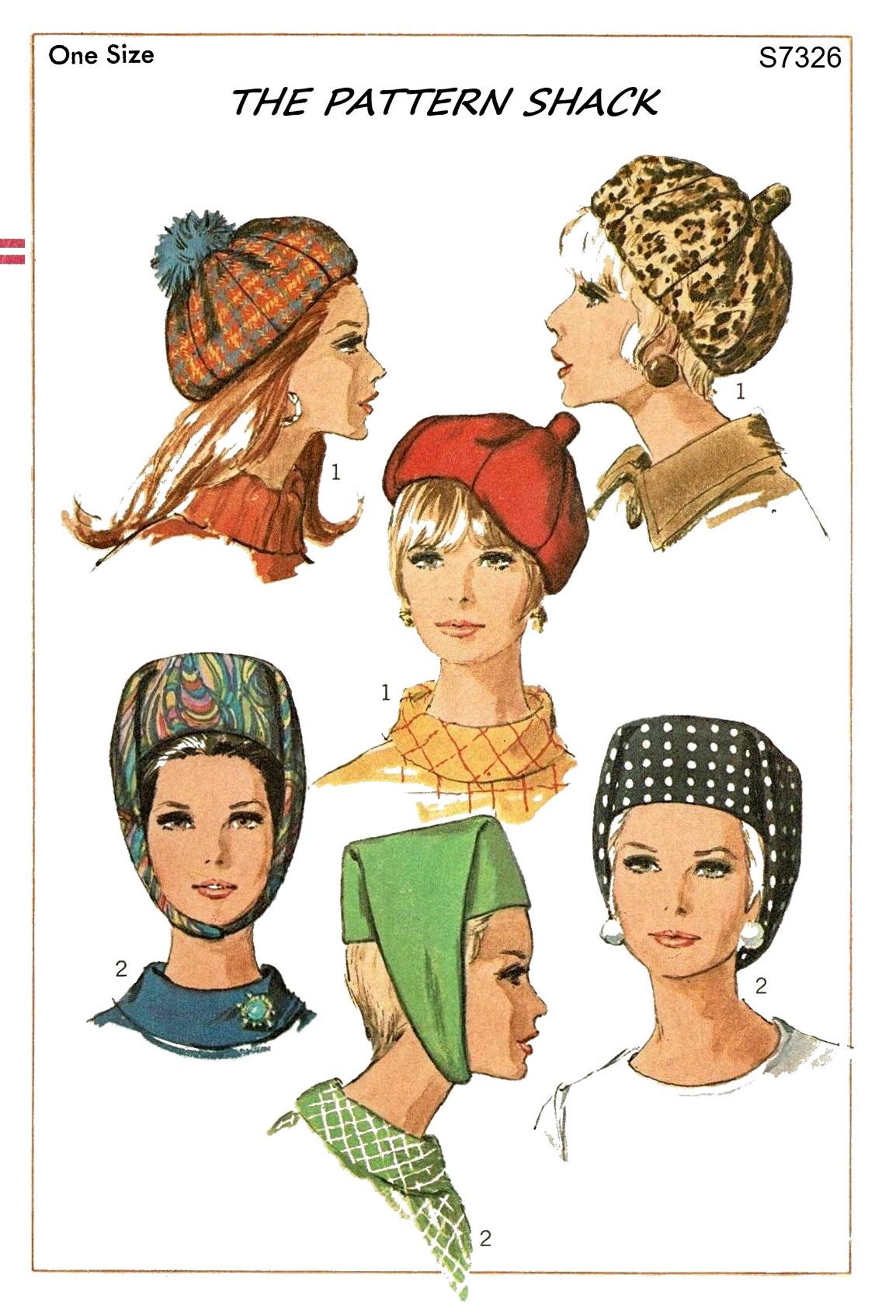 Ladies BERET Unique Toque Hat W CHINSTRAP Simplicity 7326 Vtg 1967 ...