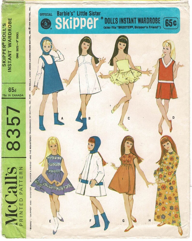 Doll Clothes for 9" Little Sister Dolls Mccall's 8357 Vintage 1966 ...