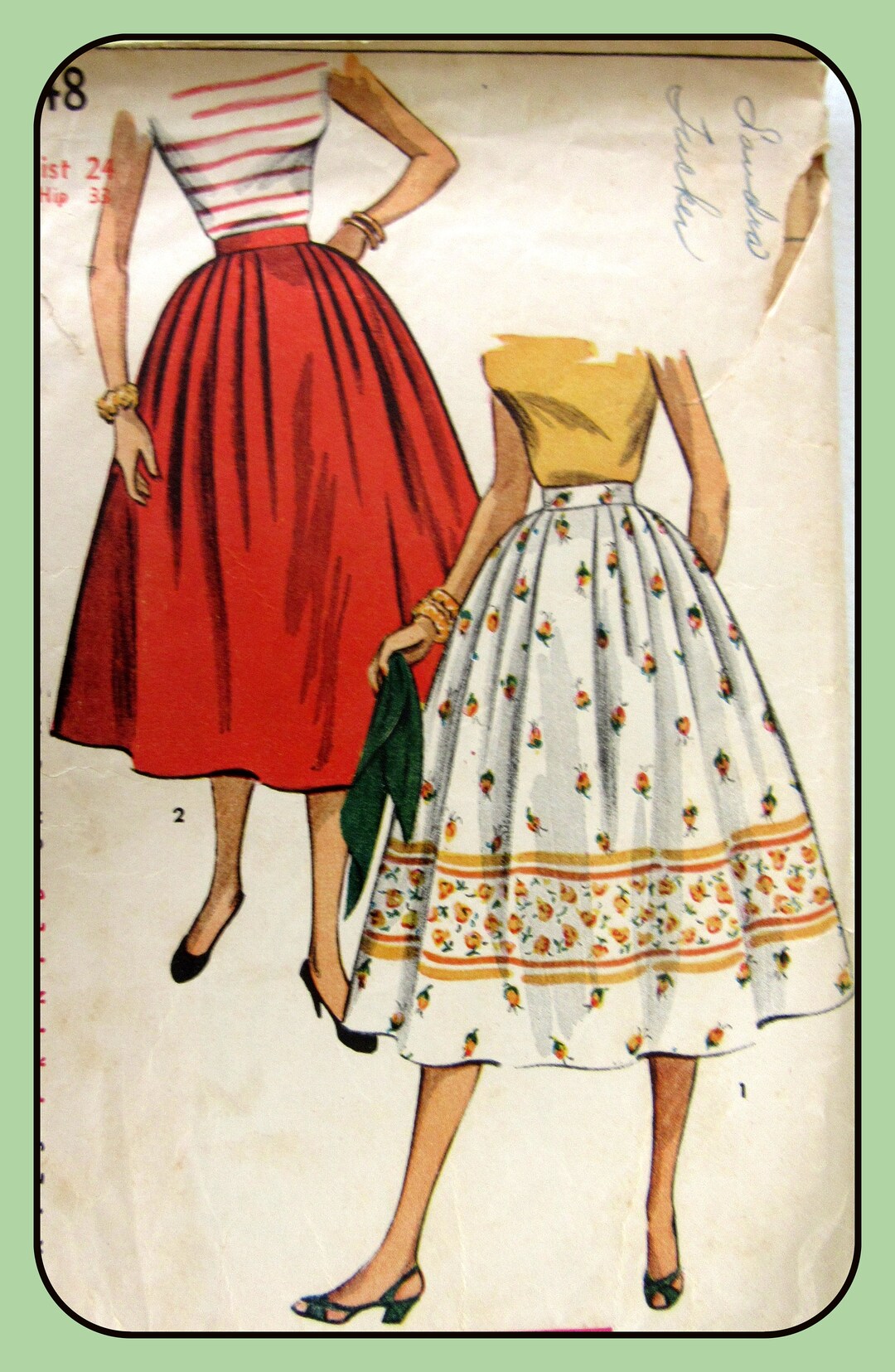 Soft Pleated SKIRT Below-knee Dirndl Simplicity 4648 Vtg 1950's Sewing ...