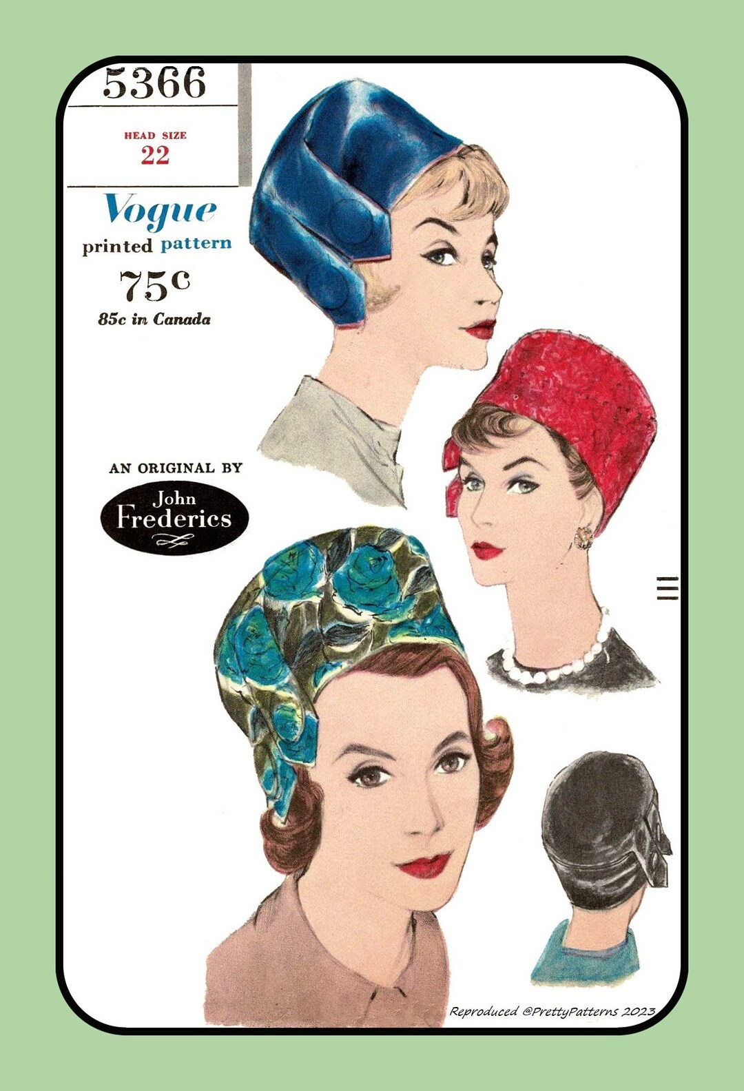 Vintage 1960's Vogue Pillbox Hat Sewing Pattern, John Frederics 5366 ...