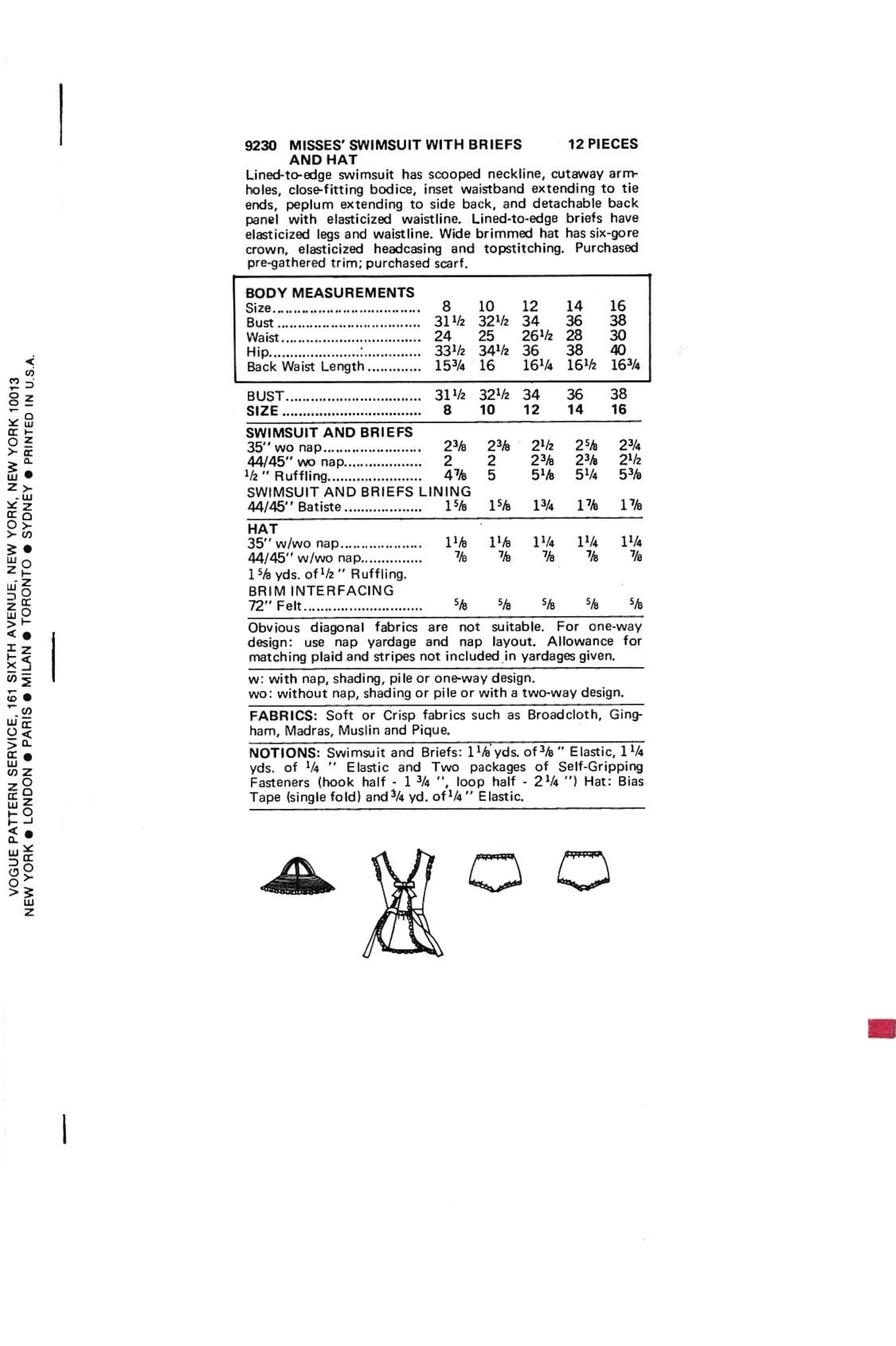 Misses Two-piece SWIMSUIT Bathing Suit FLOPPY Sun Hat Vogue 9230 Vtg ...