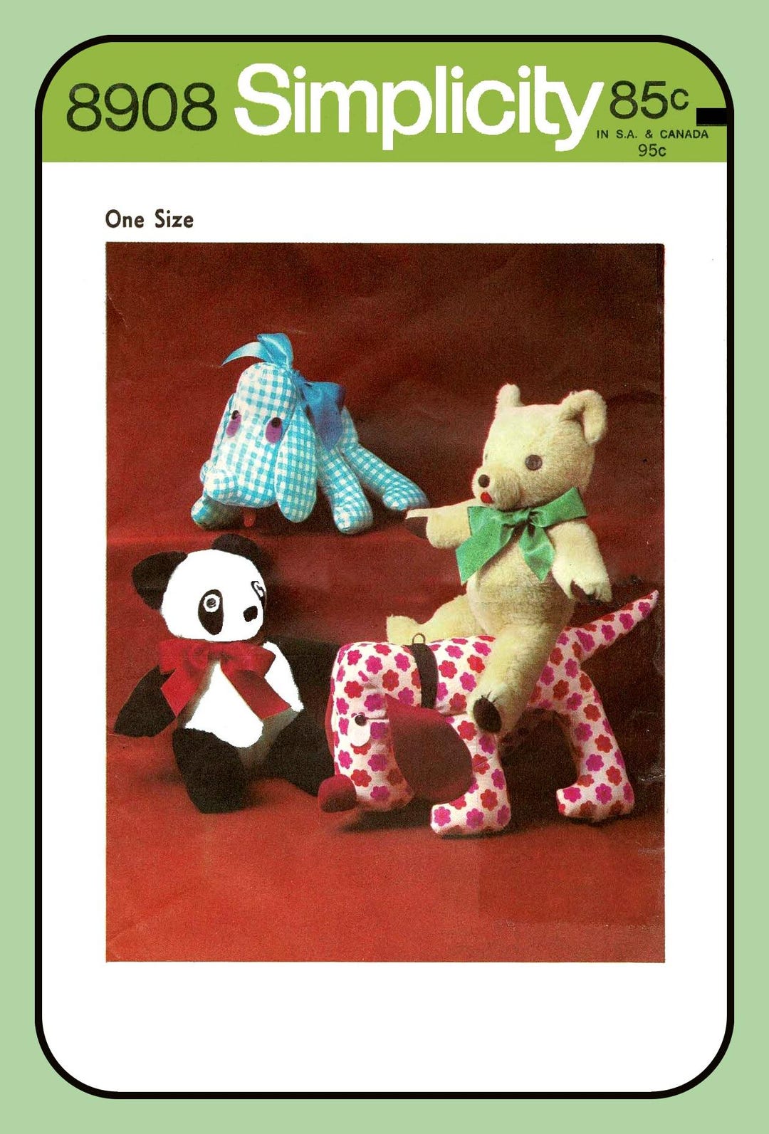 Stuffed Animal Pattern DOG Teddy Bear PANDA 15"-18" Simplicity 8908 Vtg ...
