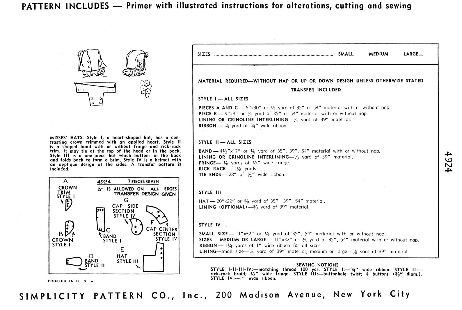 Ladies Hat Pattern 4924 Helmet, Heart Shaped Pill Box, Earmuff Vtg 1944 ...