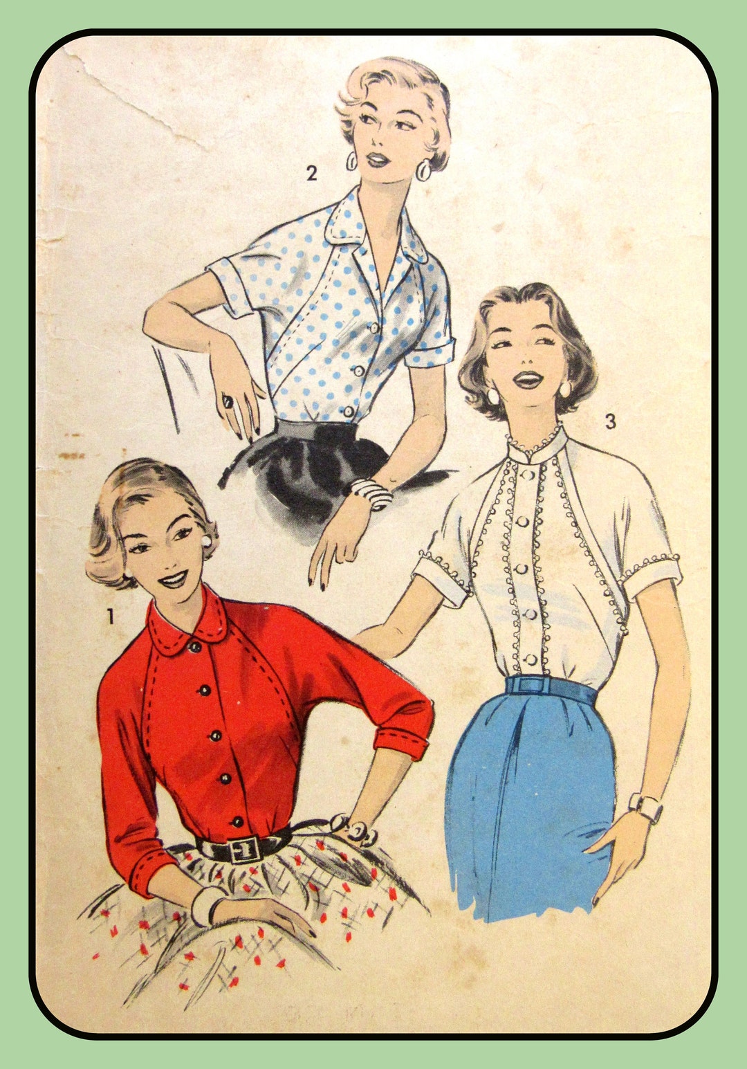 Misses BLOUSES Easy 3 Styles Shirts RARE Advance 8058 Vintage 1956 ...