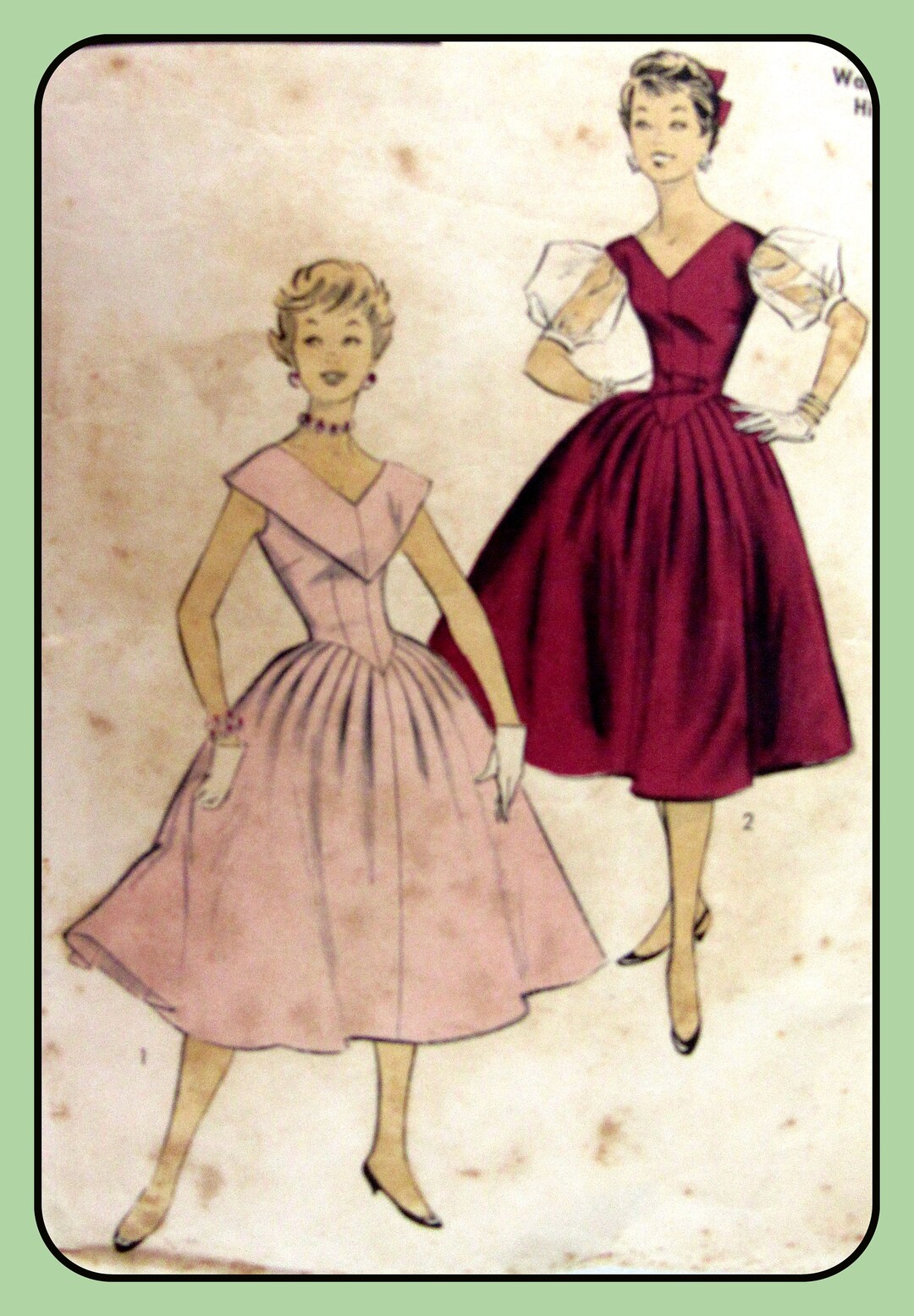 Teens Formal 4 Gore DRESS Advance 7078 RARE Vintage 1955 Sewing Pattern ...