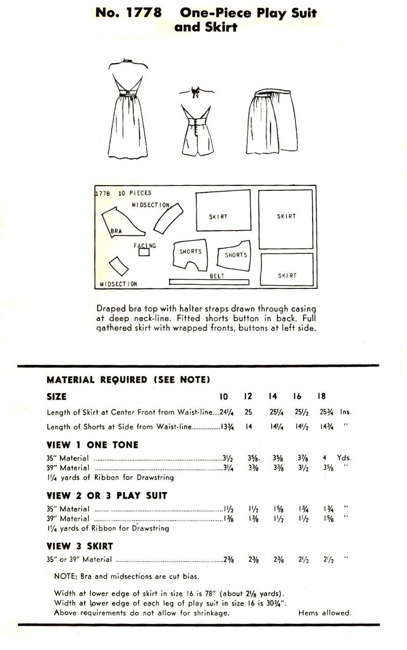 Misses PLAY SUIT Pattern One-piece W Removable Skirt RARE Size 14 ...