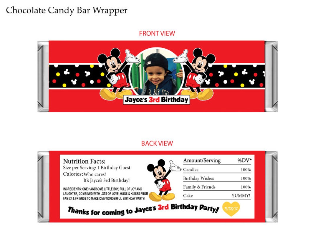 Mickey Mouse Chocolate Candy Bar Wrapper - Etsy
