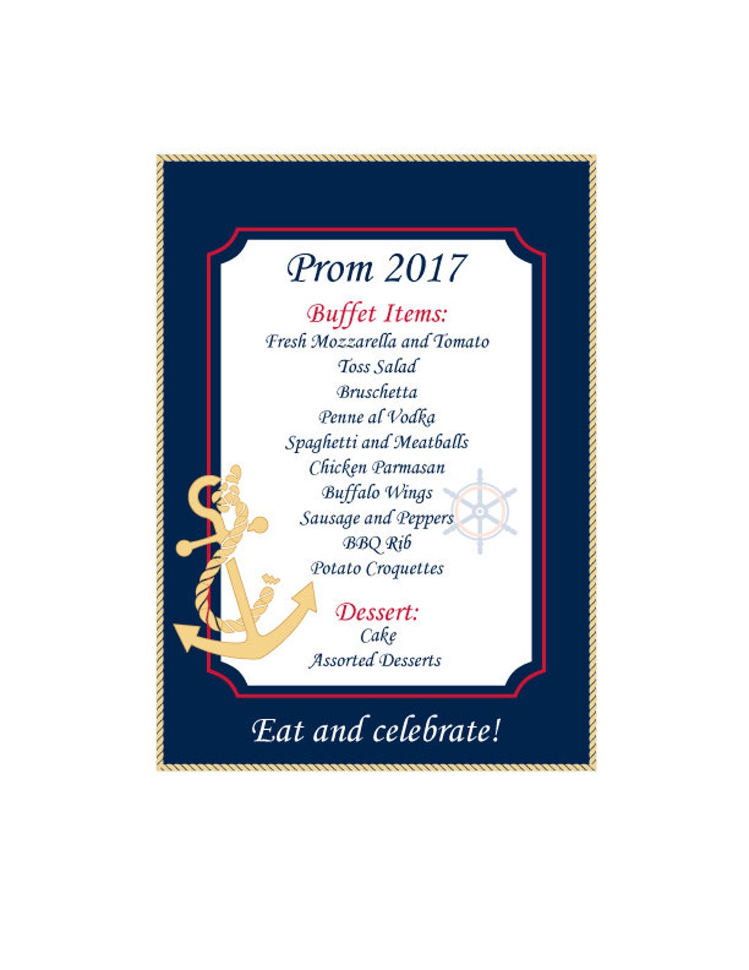 Prom Menu (nautical Theme) - Etsy