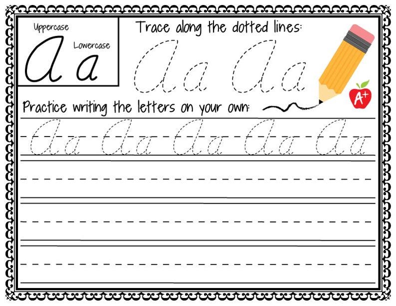 Cursive Writing Practice Sheets - Etsy