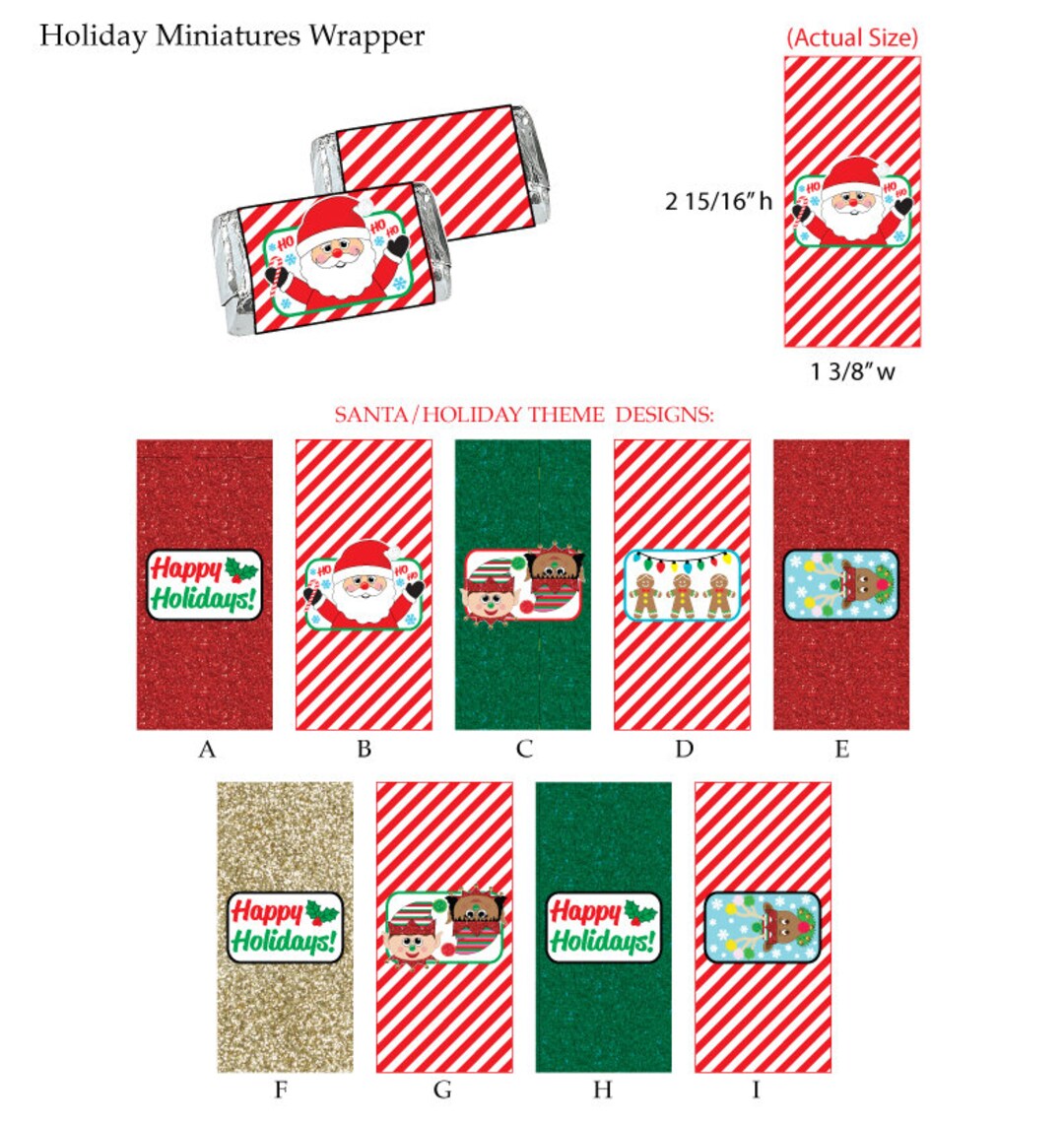 Chocolate Miniatures Candy Bar Wrapper: Santa/holiday Theme - Etsy