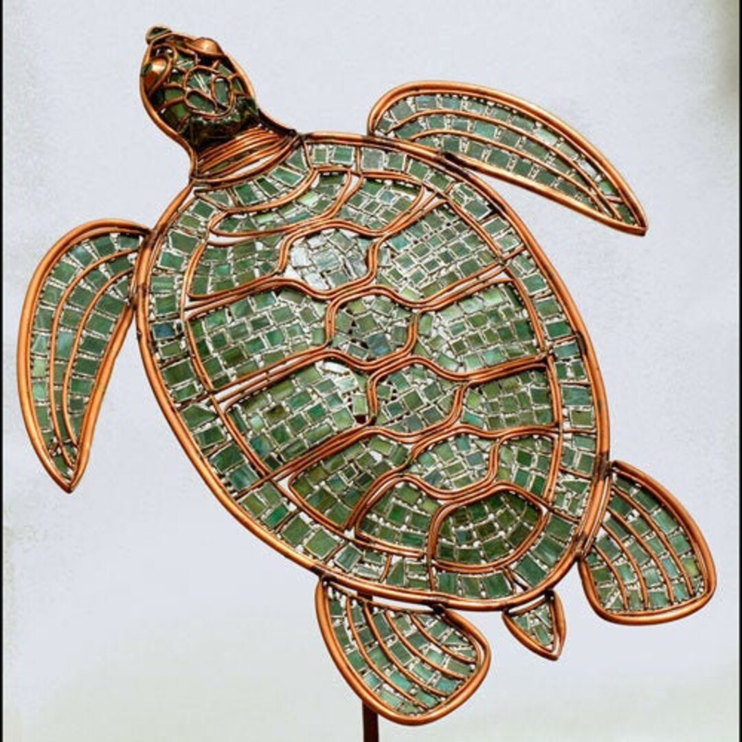 Large Sea Turtle Garden Art Sculpture, Yard Art, Stained Glass, Marine ...
