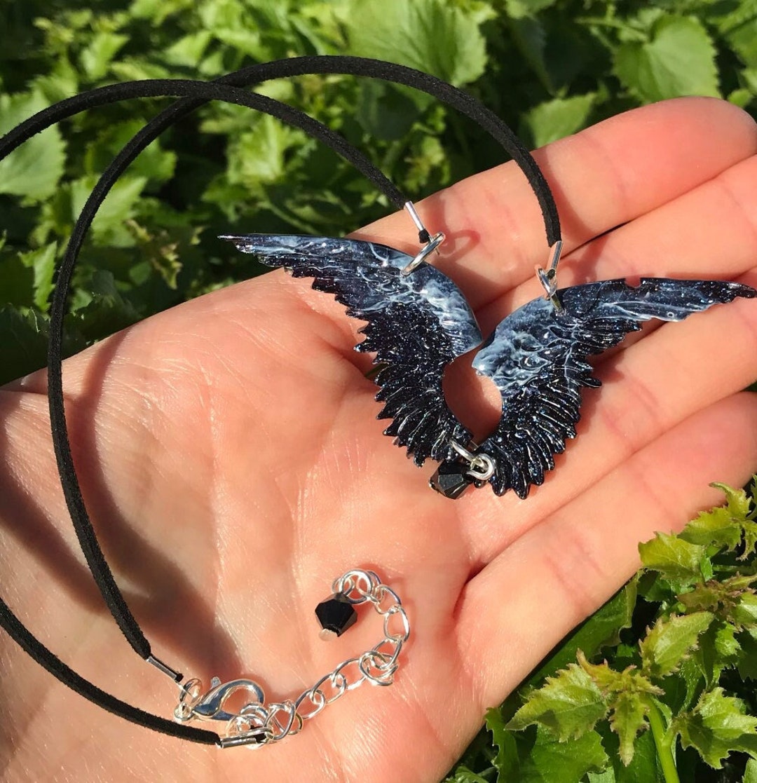 Handmade Wing Necklace Black Resin Angel Bird Wings Kawaii Cord Gothic ...
