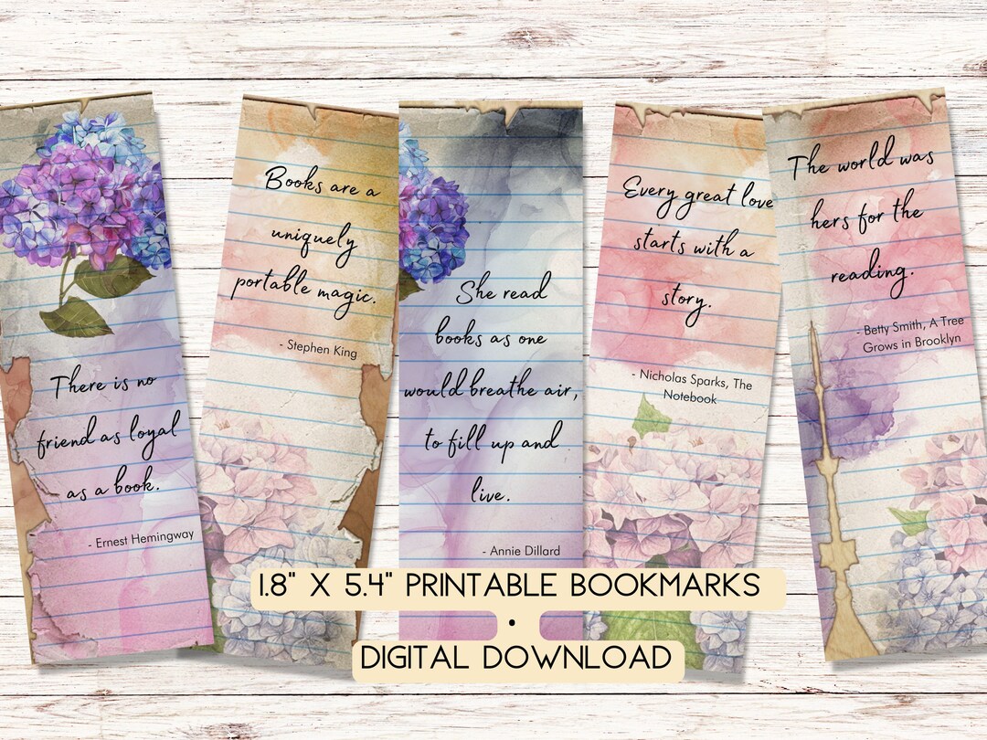 Printable Bookmarks, Set of 10, Vintage Hydrangea Design, Digital ...