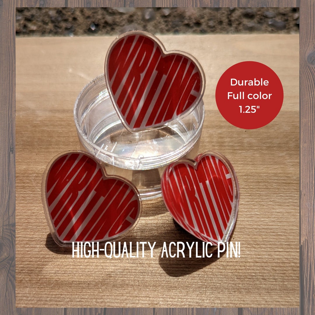 Heart Writing, I Love Writing, Acrylic Pin, Writing Pin, I Love Writing ...