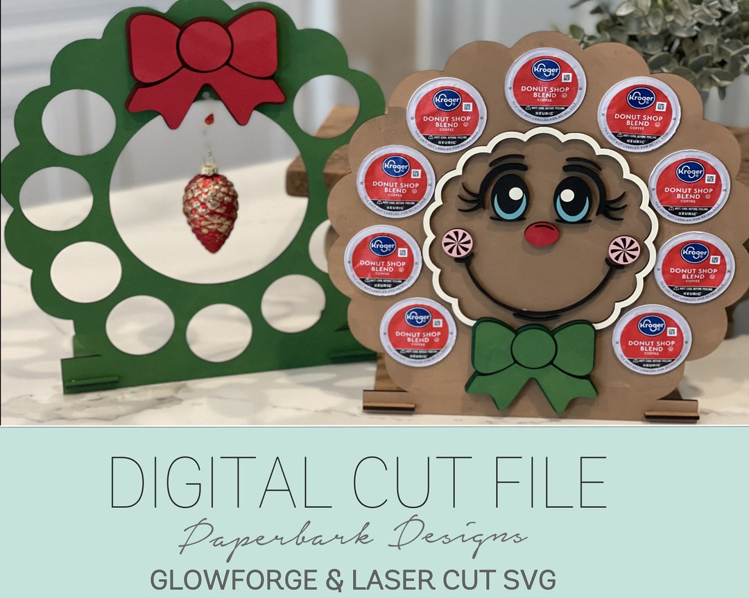 Gingerbread and Wreath Kcup Coffee Pod Keurig SVG / Glowforge Digital ...