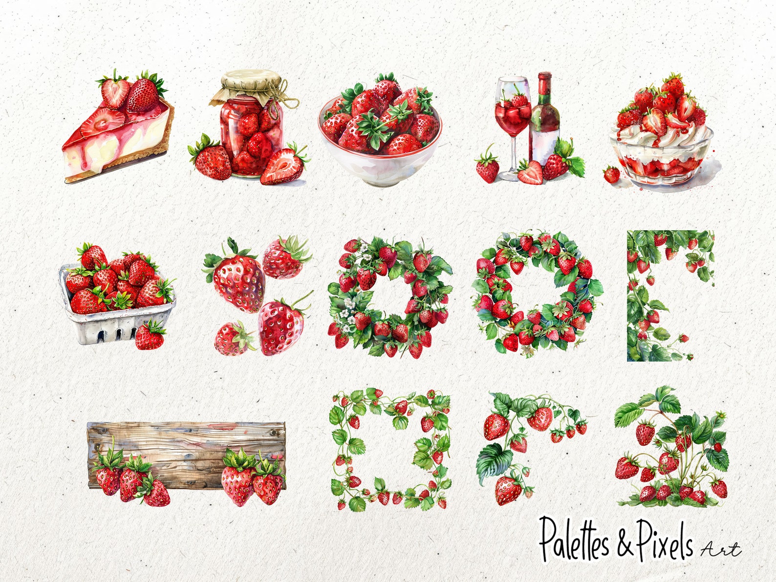 Strawberry Watercolor Clipart Bundle, Summer Strawberries, Frames and ...