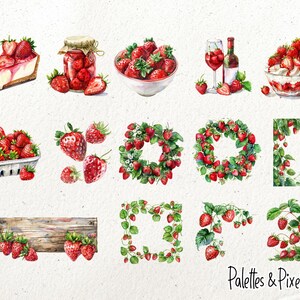 Strawberry Watercolor Clipart Bundle, Summer Strawberries, Frames and ...