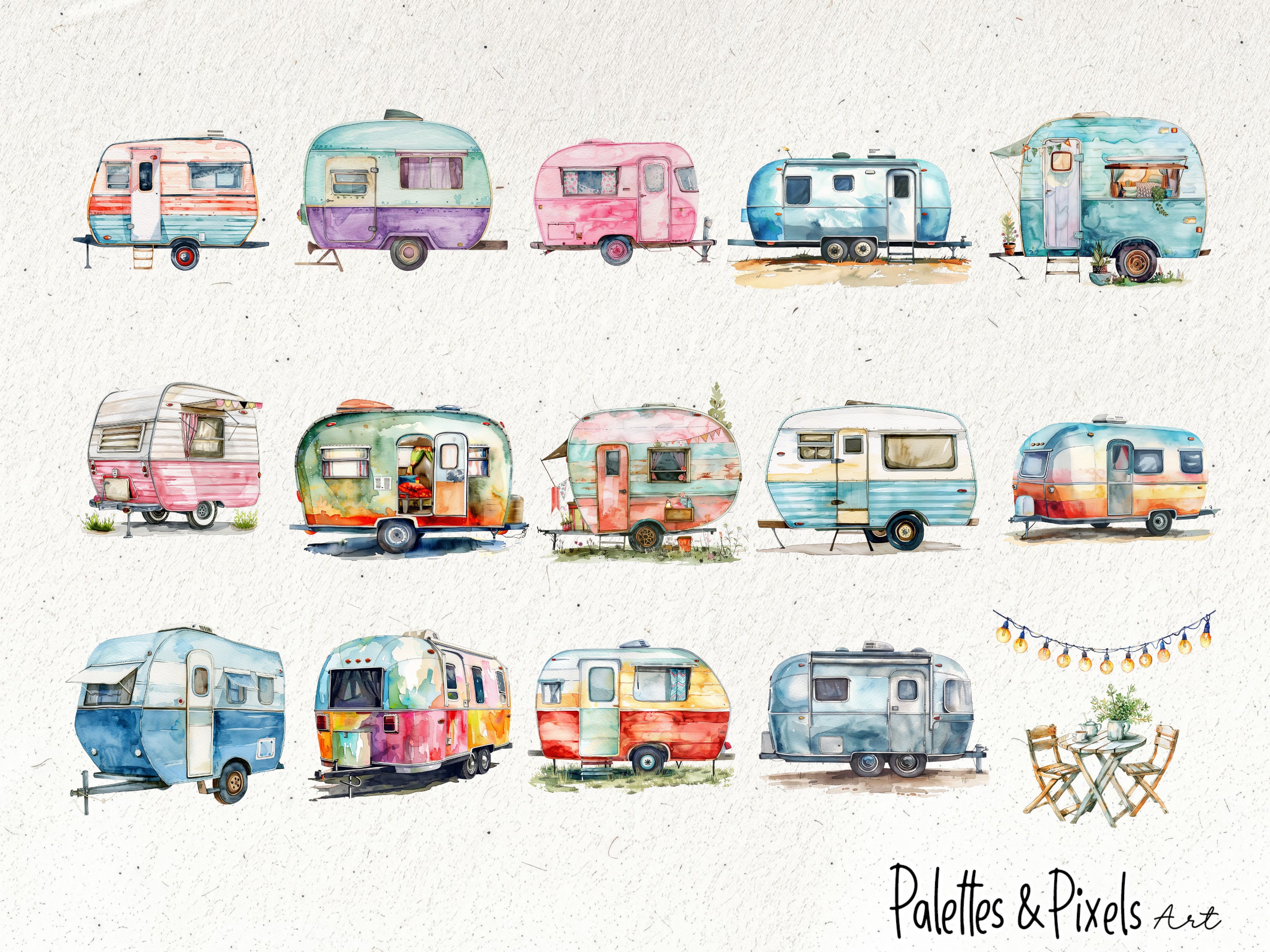 Mini Camper Clipart Bundle, Digital Download Commerical Use Art, PNG ...