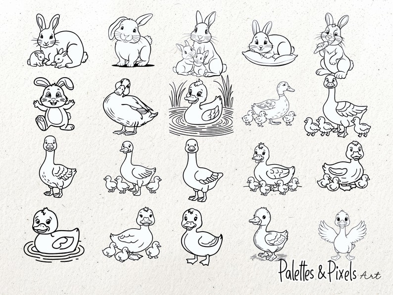 Farm Animal Clipart Pack, 150 Black and White Coloring Book Images - Etsy