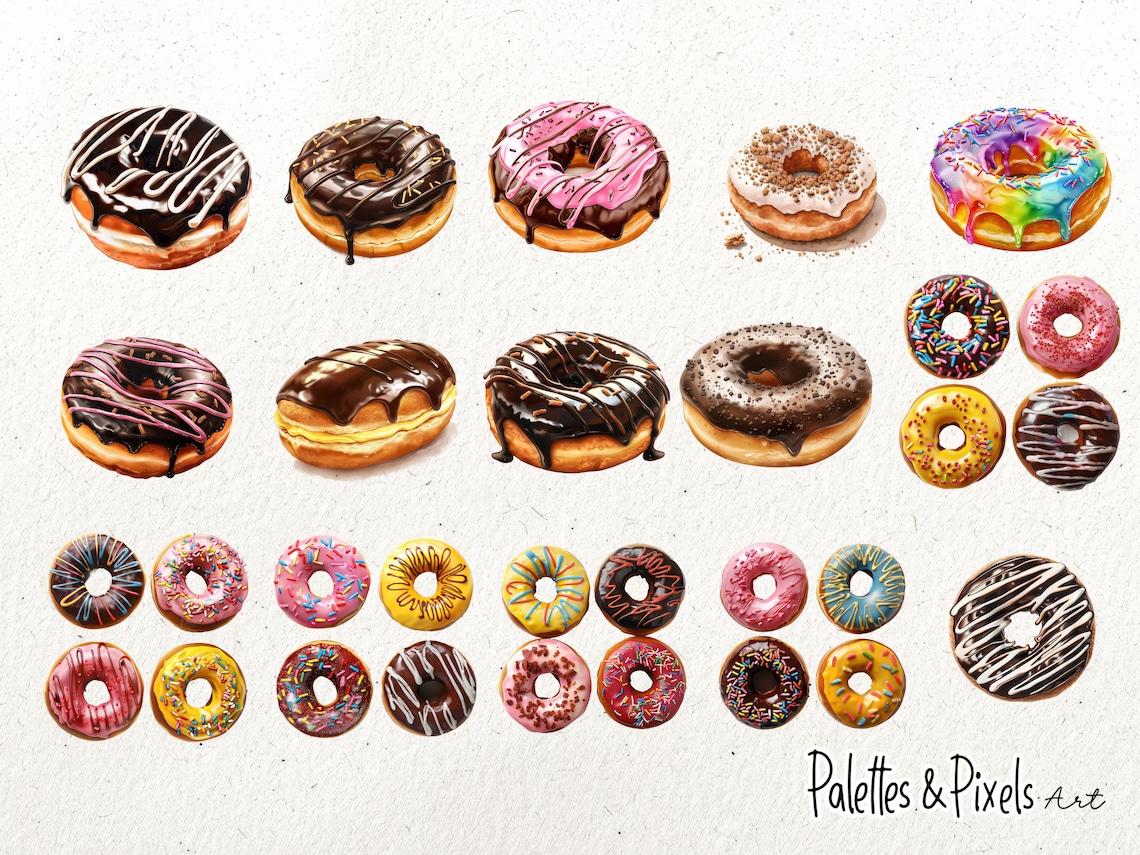 Donuts Doughnuts Sweet Treat Clipart Pack, Commerical Png's Illustrated ...
