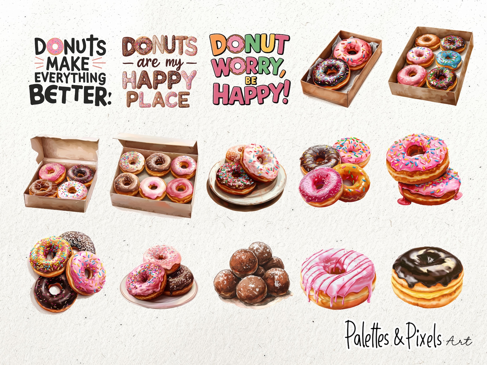 Donuts Doughnuts Sweet Treat Clipart Pack, Commerical Png's Illustrated ...