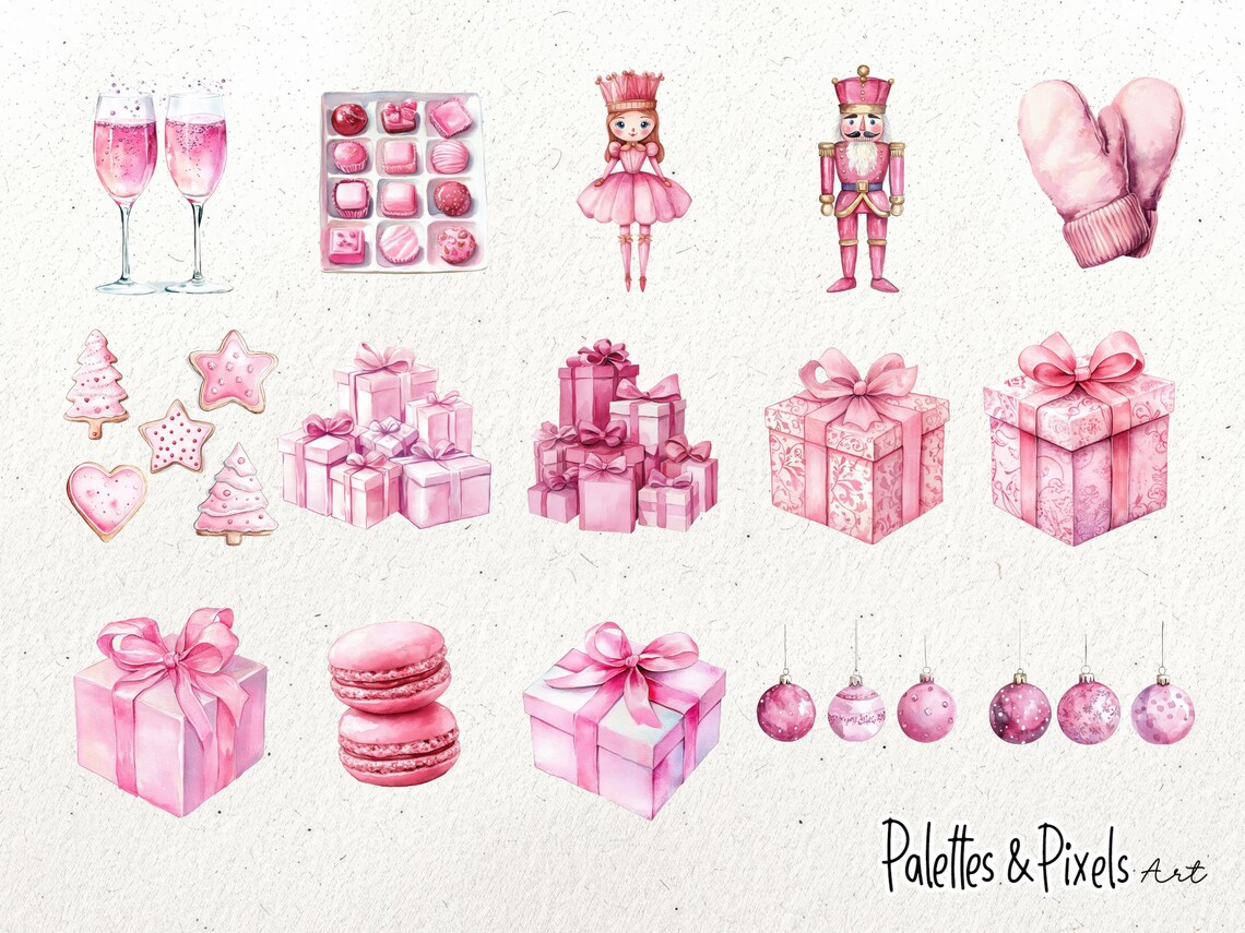 75 Pink Pastel Christmas Clipart Pack, Commerical Use, Festive Holiday ...