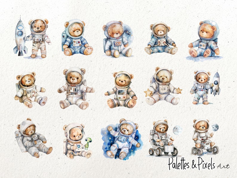 Teddy Bear in Space Clipart Bundle, Digital Download Commerical Use Art ...