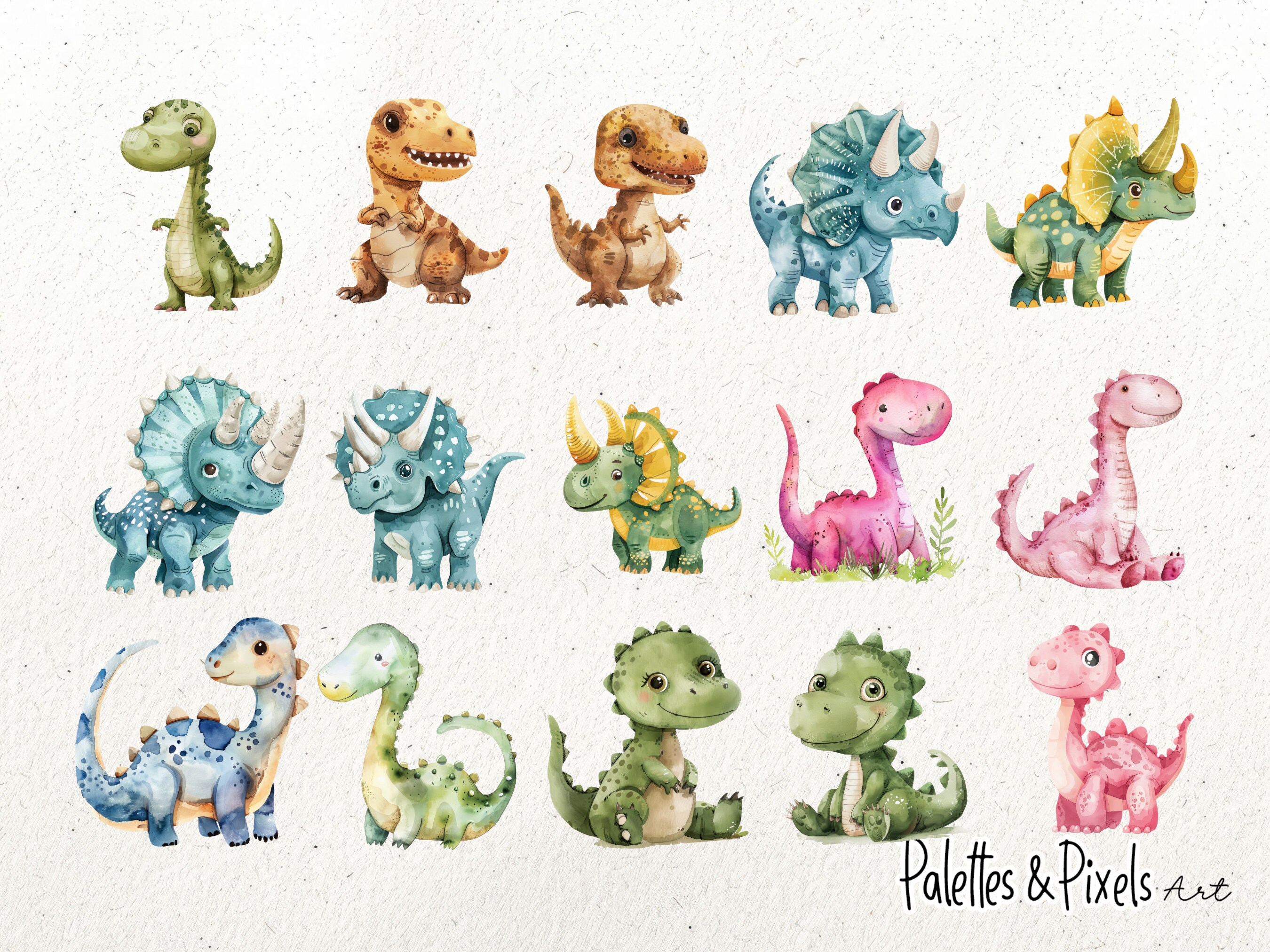 Cute Dinosaur Clipart Bundle, Digital Download Commerical Use Art, PNG ...