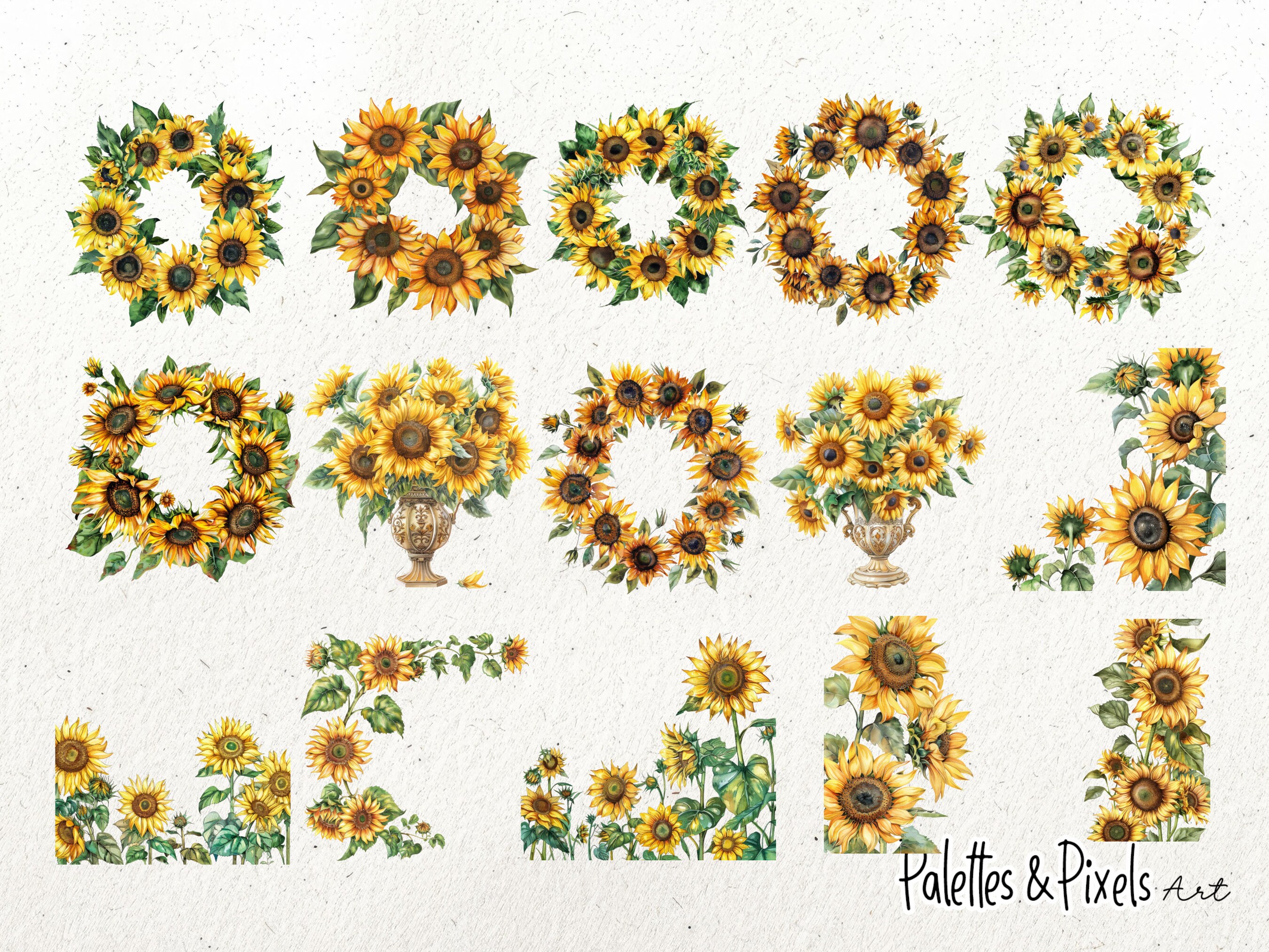 Sunflower Clipart Bundle, Digital Download Commerical Use Art, PNG Clip ...