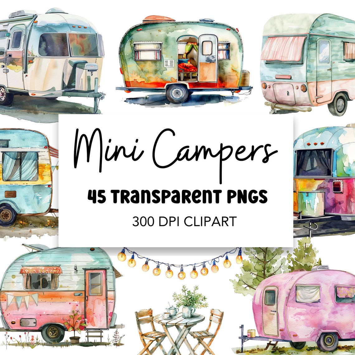 Mini Camper Clipart Bundle, Digital Download Commerical Use Art, PNG ...