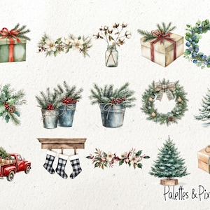 90 Farmhouse Christmas Clipart Pack, Commerical Use, Festive Holiday ...