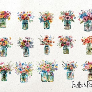 Mason Jar Flowers Clipart Bundle, Digital Download Commerical Use Art ...