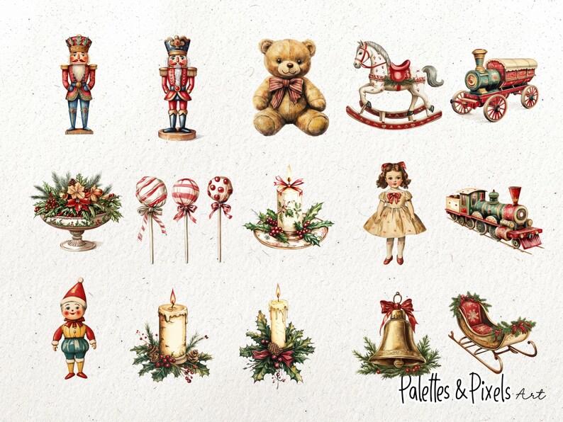 Vintage Christmas Clipart Pack, Commerical Use PNG Retro Classic ...