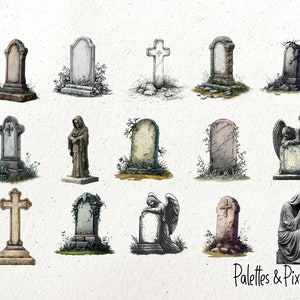 Halloween Graveyard Tombstone Clipart Pack, PNG Commerical Use, Digital ...