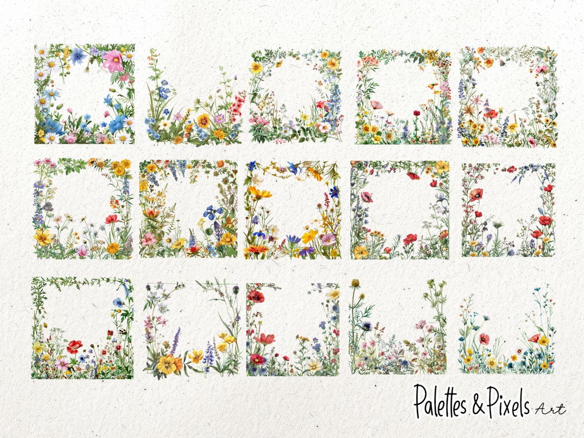 Wildflower Frames and Borders Clipart Bundle, Digital Download ...