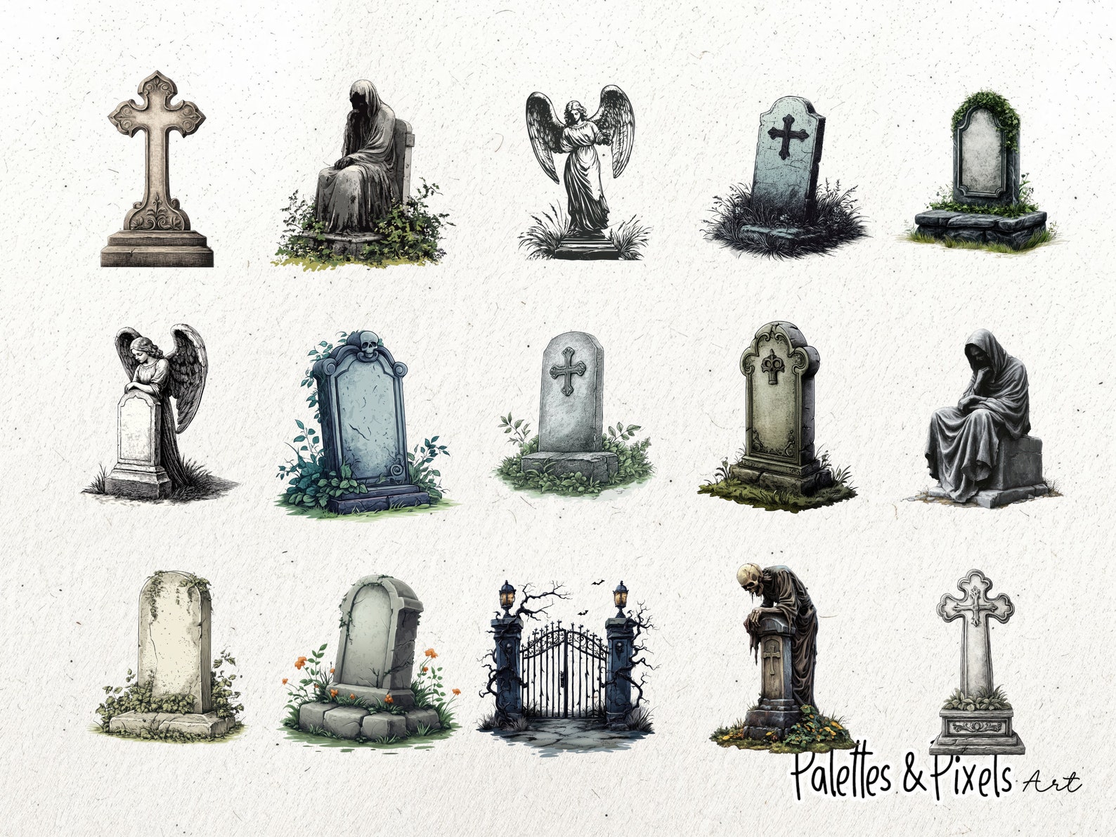 Halloween Graveyard Tombstone Clipart Pack, PNG Commerical Use, Digital ...