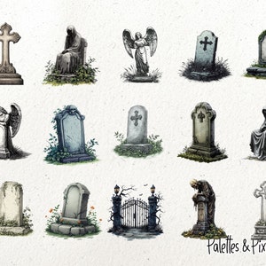 Halloween Graveyard Tombstone Clipart Pack, PNG Commerical Use, Digital ...