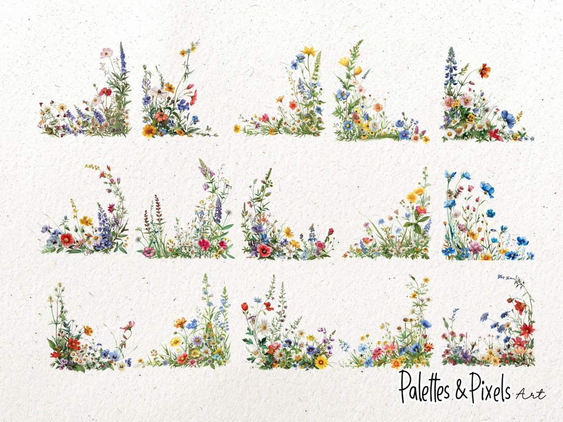 Wildflower Frames and Borders Clipart Bundle, Digital Download ...