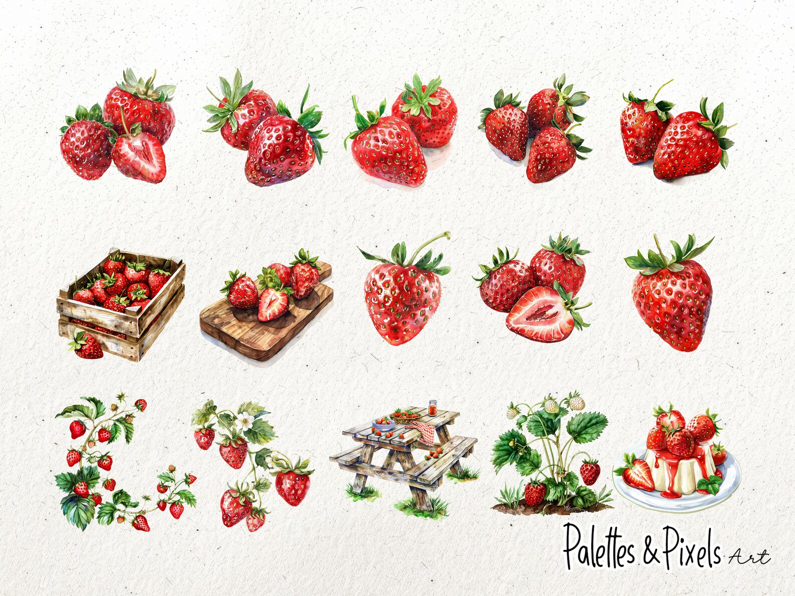 Strawberry Watercolor Clipart Bundle, Summer Strawberries, Frames and ...