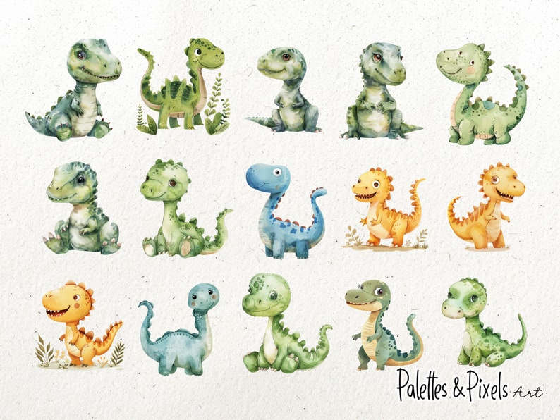 Cute Dinosaur Clipart Bundle, Digital Download Commerical Use Art, PNG ...