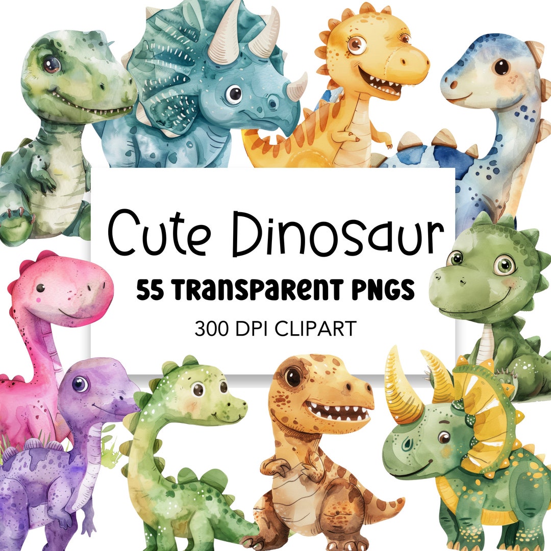 Cute Dinosaur Clipart Bundle, Digital Download Commerical Use Art, PNG ...